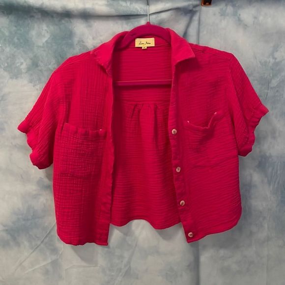 Love Notes | Tops | Love Noteshot Pink Button Down Crop | Poshmark